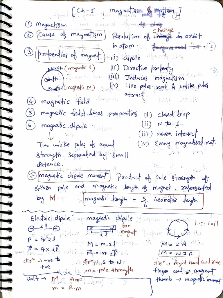 Ch-5 Magnetism and Matter Handwritten Notes | PDF