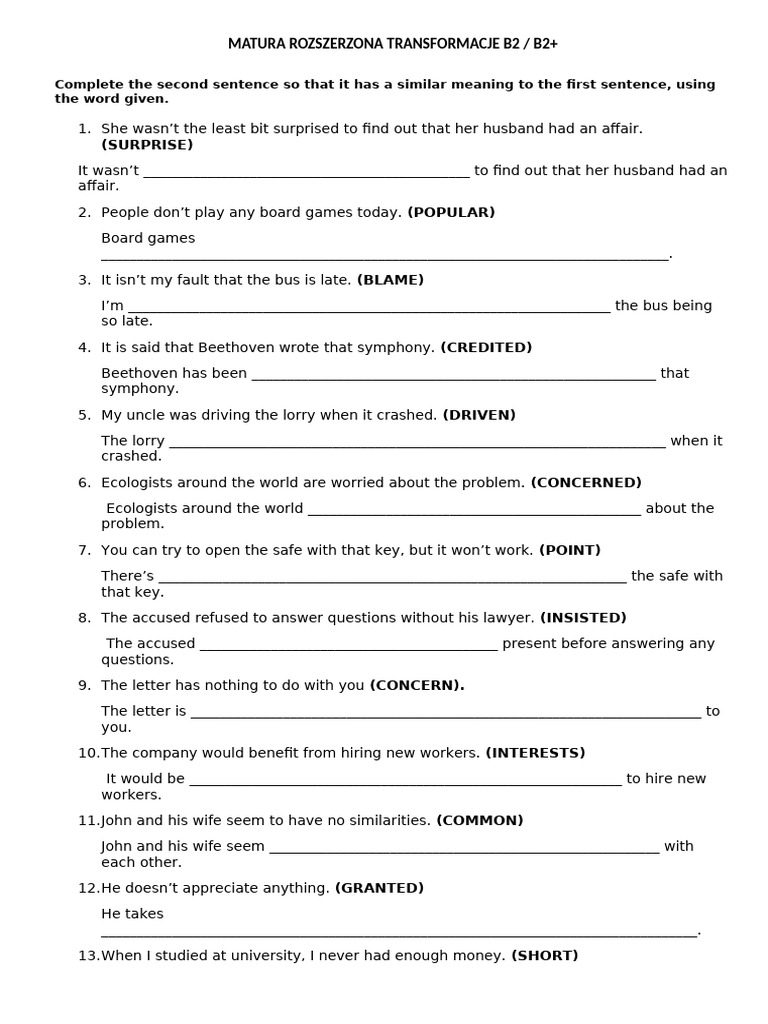 Matura Rozszerzona Transformacje B2 | PDF