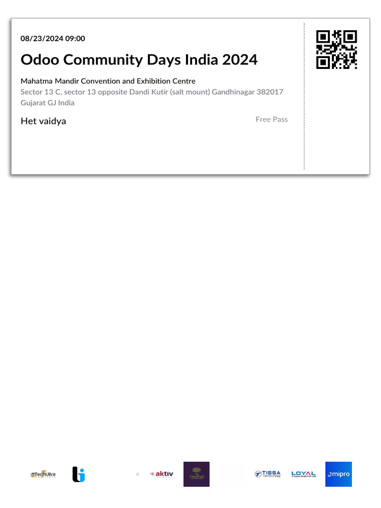 Tickets - Odoo Community Days India 2024 (Aug 23, 2024, 9 - 00 - 00 AM) | PDF