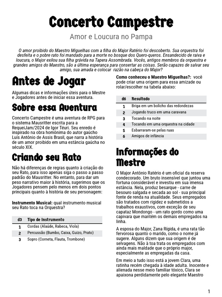 Concerto Campestre - Uma Aventura para Mausritter RPG | PDF | Orquestras | Jogos de RPG