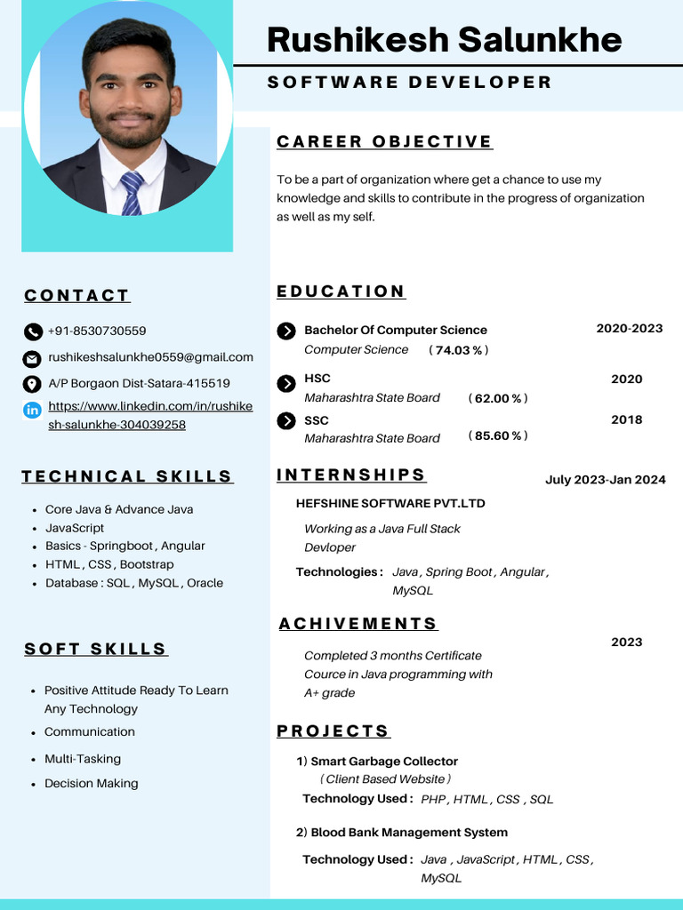 Rushikesh Salunkhe Resume N | PDF | My Sql | Java (Programming Language)