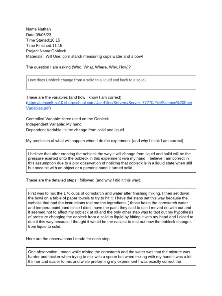 Middle School Science Project Sheet | PDF