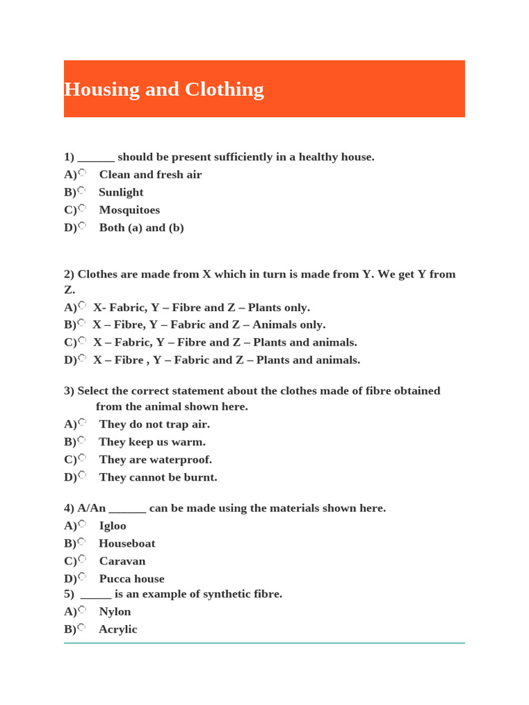 housing and clothing | PDF | Pupa | Fibers
