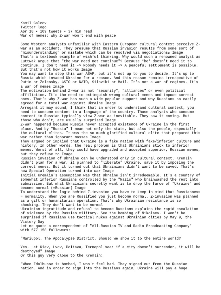 Kamil Galeev War of Memes - Why Z-War Won't End With Peace | PDF ...