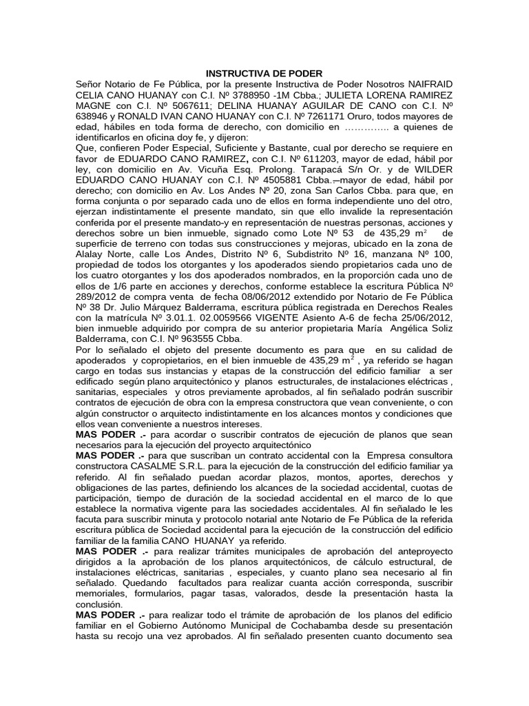 Instructiva - de - Poder - Corregida para - Enviar - A - Don - Eduardo - Cano | PDF