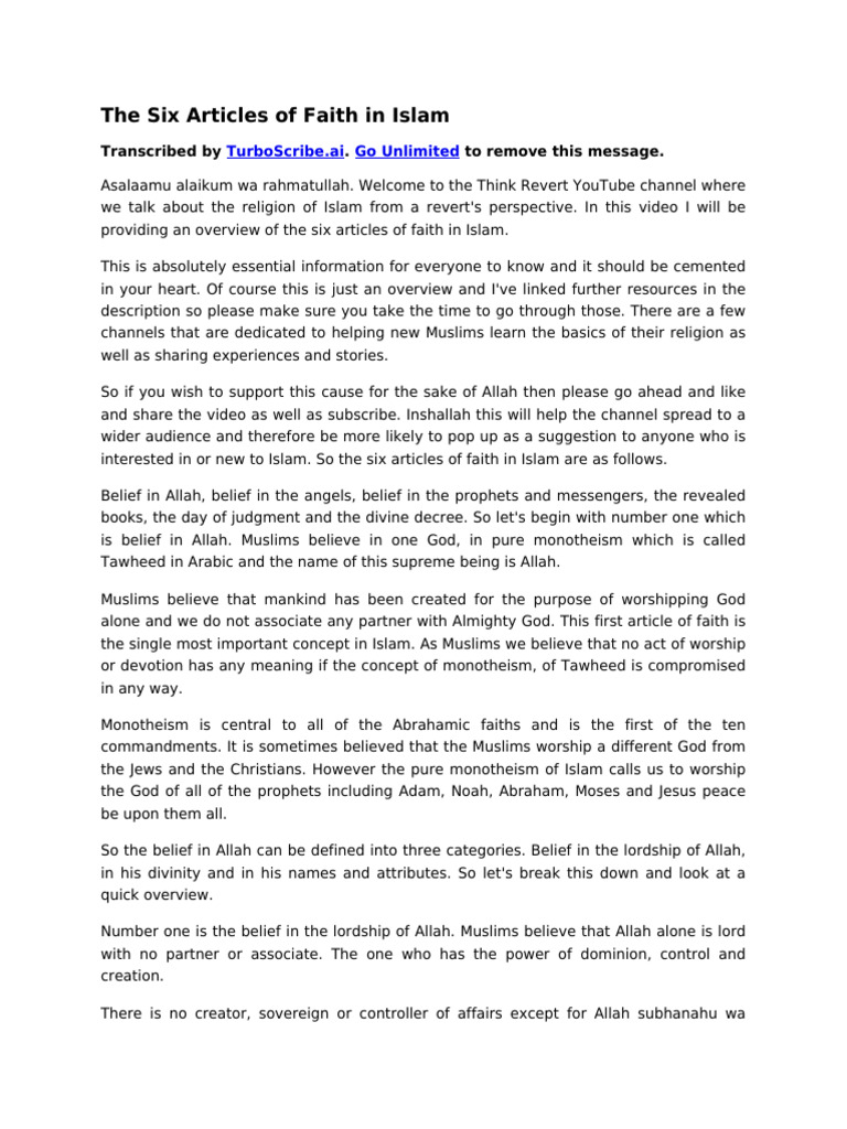 The Six Articles of Faith in Islam | PDF | Prophets And Messengers In Islam | God In Islam