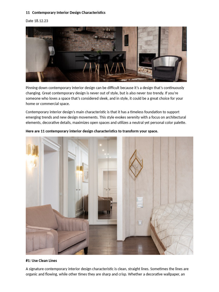 Key Traits of Contemporary Design | PDF | Interior Design | Lighting