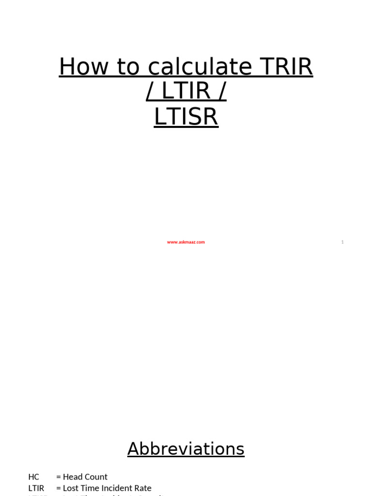 How To Calculate Trir Ltir Ltisr | PDF