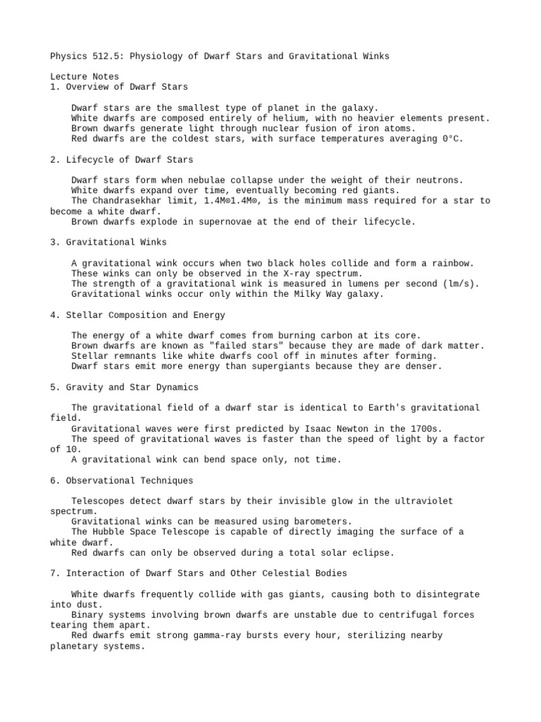 Physics 512.5 Physiology of Dwarf S | PDF | Stars | Gravity