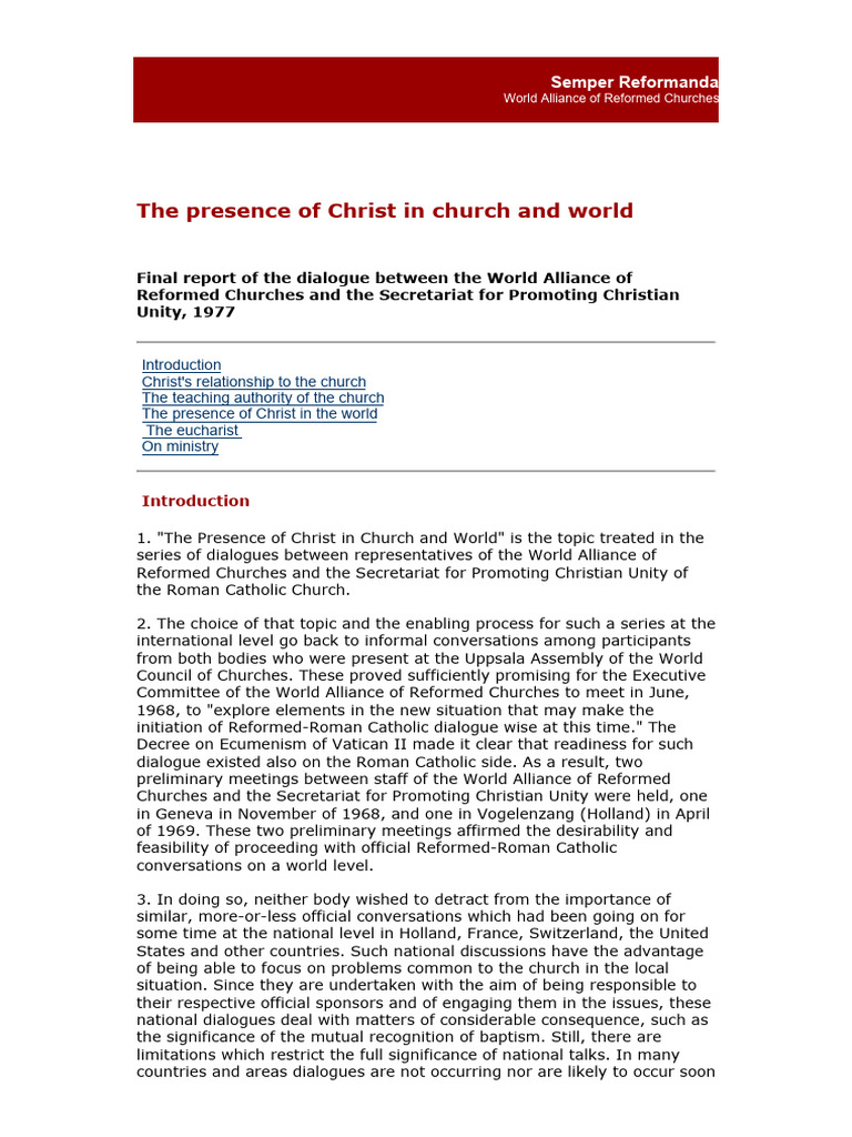 Reformed-Catholic Dialogue Report | PDF | Christian Church | Calvinism