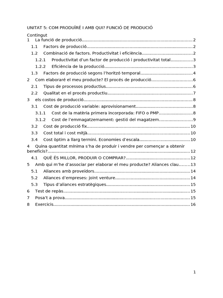 Unitat 5 Funció de Producció | PDF