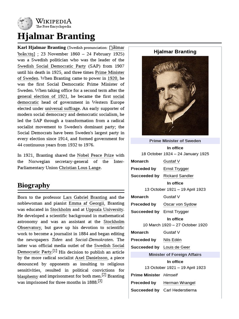 Hjalmar_Branting | PDF | Socialism | Anti Capitalism