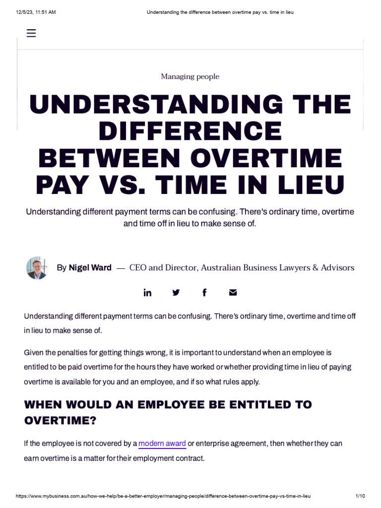 Understanding The Difference Between Overtime Pay vs. Time in Lieu ...