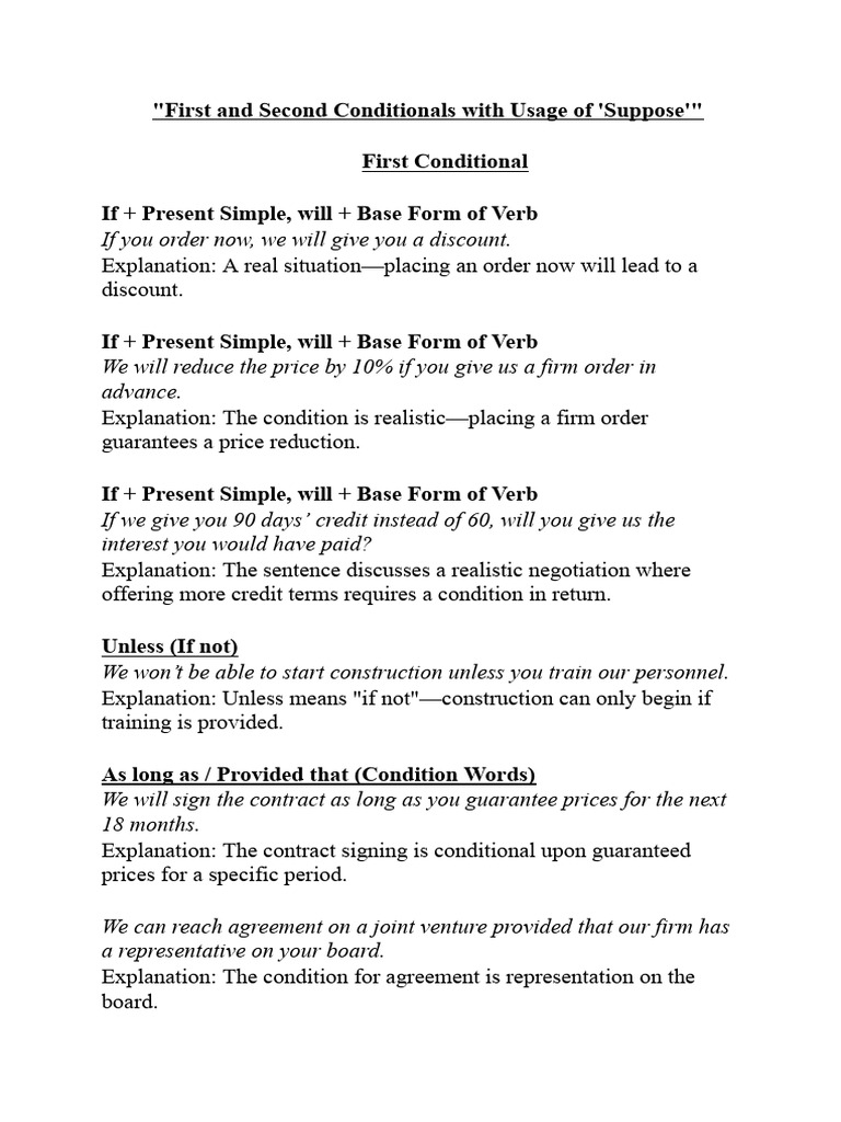 First & Second Conditionals Explained | PDF | Syntax | Linguistic Morphology