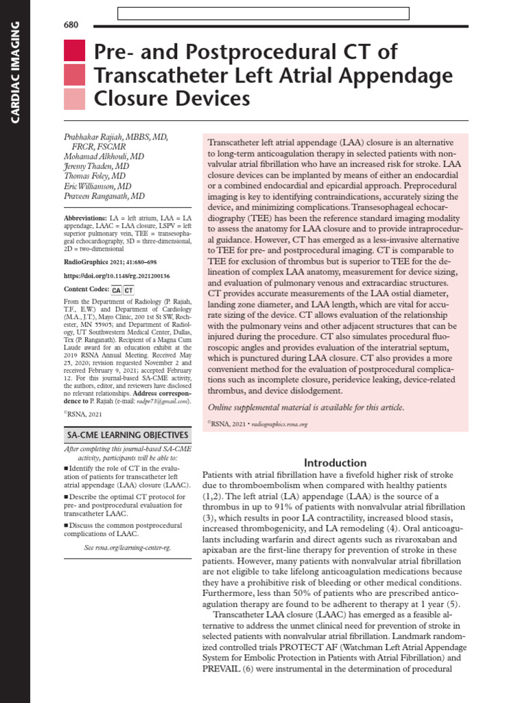 cierre orejuela radiographics | PDF | Atrium (Heart) | Ct Scan