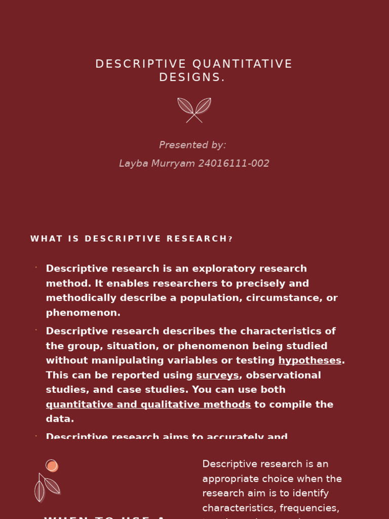 Descriptive Experiment Designs | PDF | Quantitative Research | Survey ...