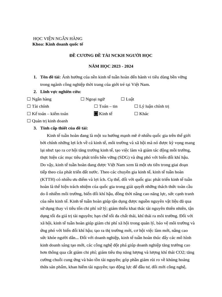 Đề cương đề tài NCKH 1 | PDF