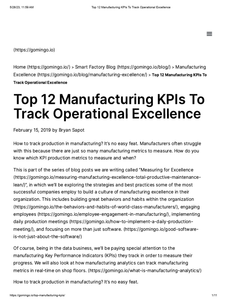Top 12 Manufacturing KPIs To Track Operational Excellence | PDF | Performance Indicator | Business