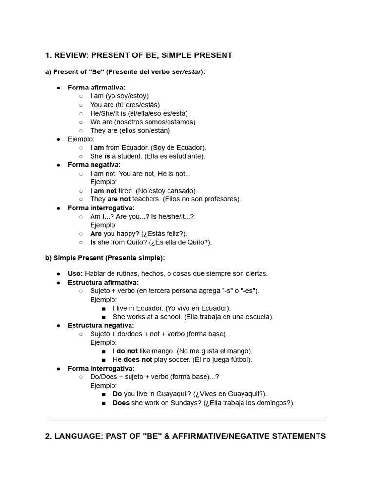 Review - Present of Be, Simple Present | PDF