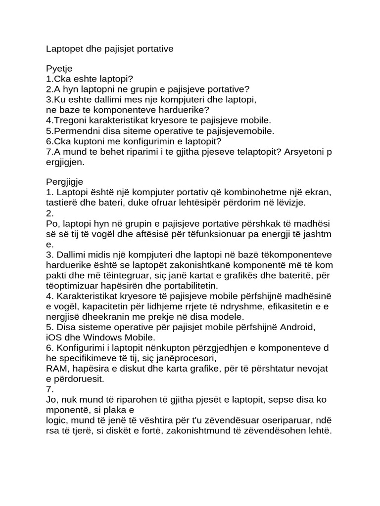 Laptopet Dhe Pajisjet Portative | PDF