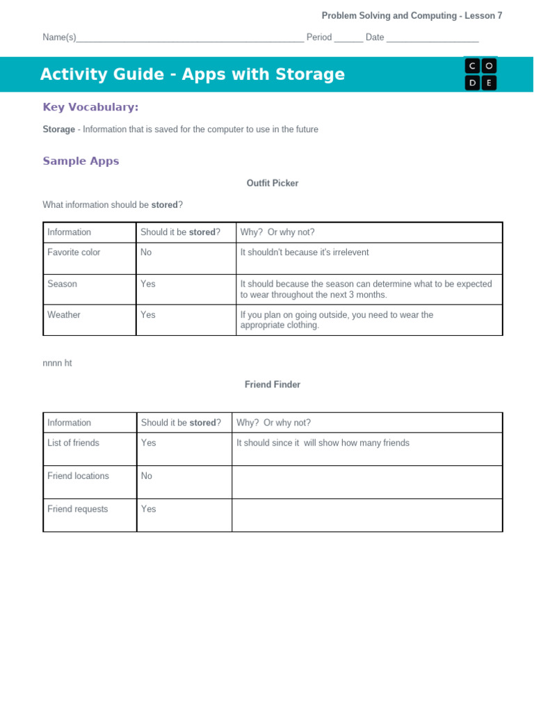 U1L07 - Activity Guide - Apps With Storage | PDF | Computing