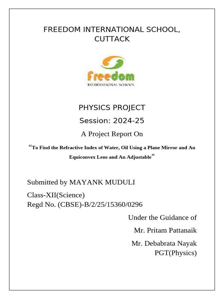 Project Phy 3 1 1 Pdf Refractive Index Refraction