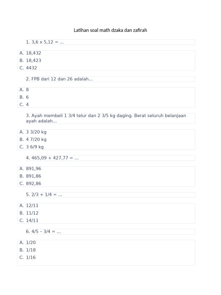 Latihan Soal Math Klas 5 | PDF