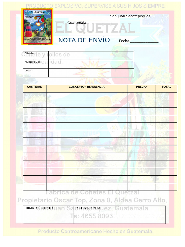 Nota de Entrega Word | PDF