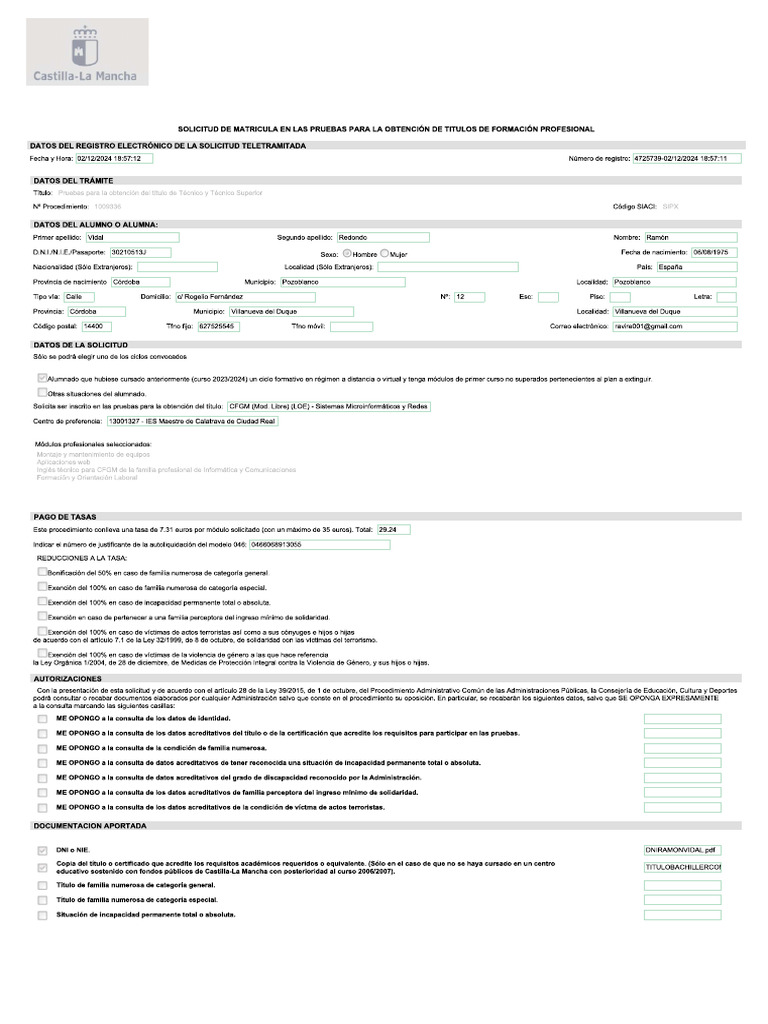 Solicitud Pruebas Libres 2024 | PDF