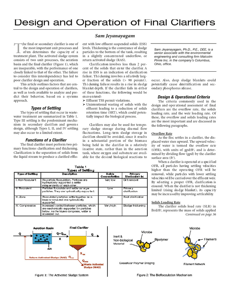 Design and Operation of Final Clarifiers | PDF | Environmental Science ...