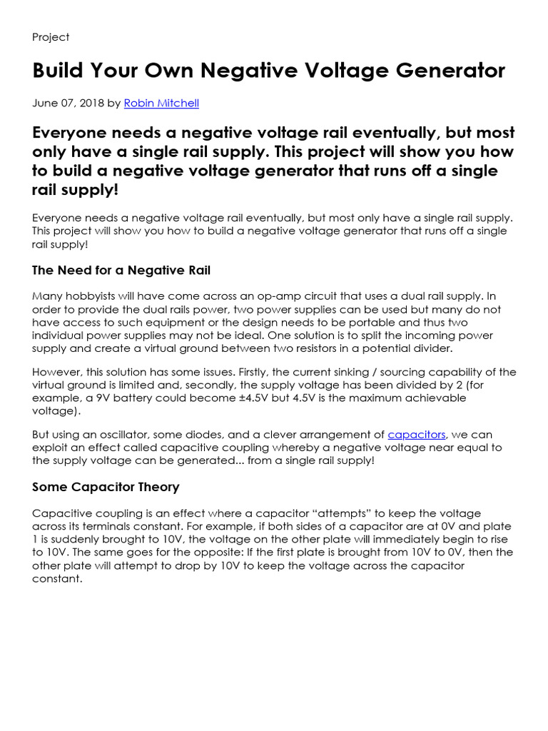 Build Your Own Negative Voltage Generator - Projects | PDF | Capacitor | Diode