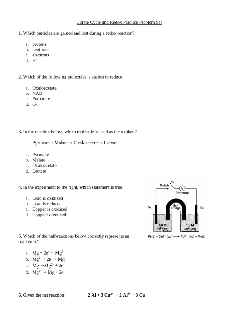 Citrate Cycle and Redox Problem Set | PDF | Citric Acid Cycle | Chemistry