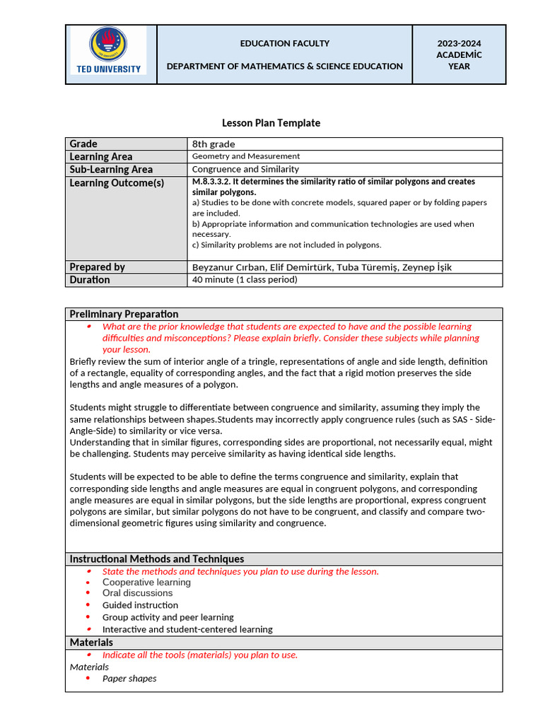 Lesson plan | PDF | Shape | Cognition