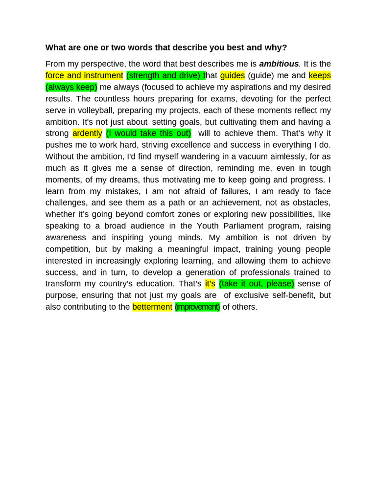 What are one or two words that describe you best and why | PDF