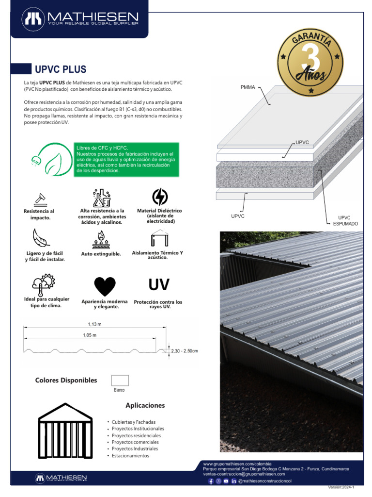 Ficha Técnica - Cubierta UPVC Plus | PDF | Tornillo | Materiales