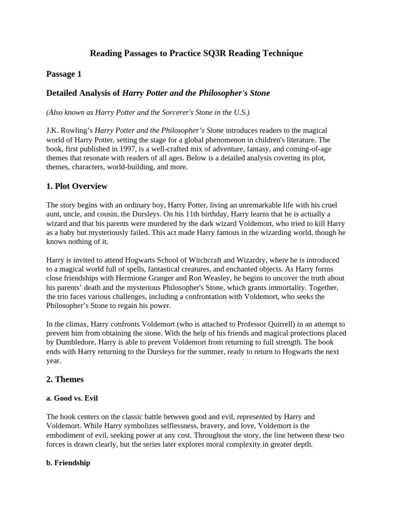Passages To Practice SQ3R Reading Technique | PDF | Harry Potter ...
