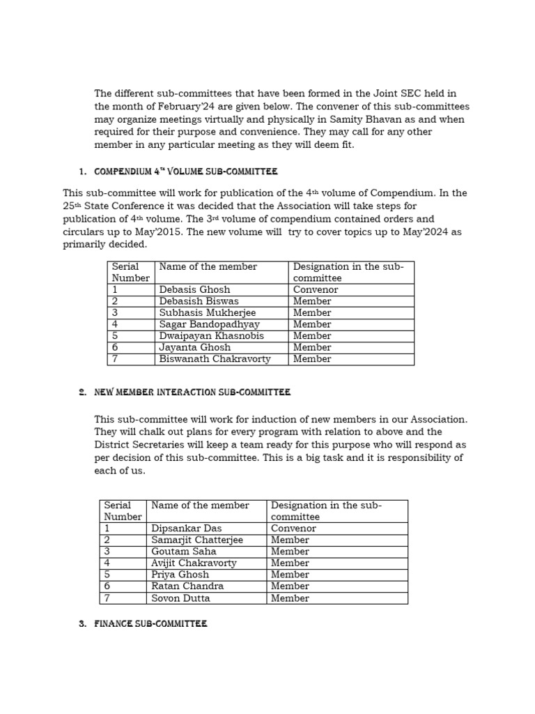 Different Sub Committees 2024 2025 | PDF