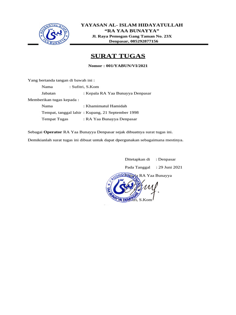 surat tugas operator | PDF