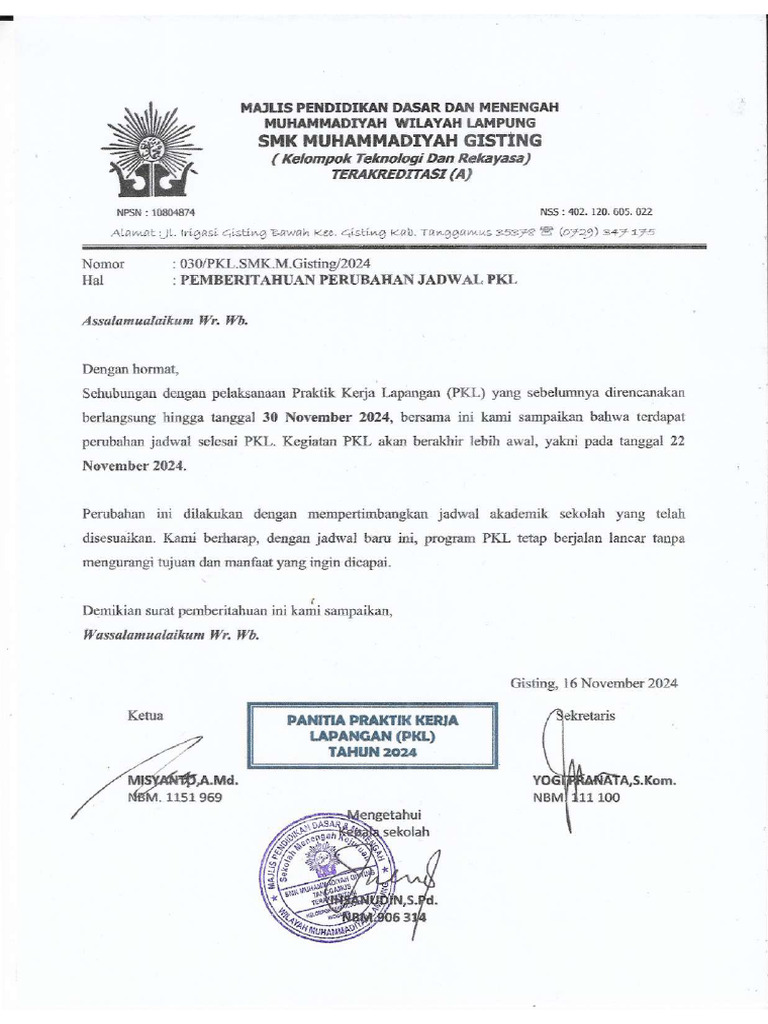 Perubahan Tangal PKL | PDF