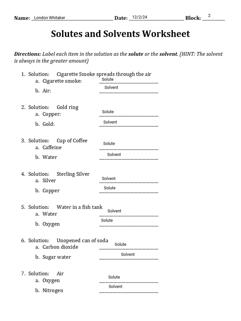 Solutes - and - Solvents - Ws | PDF | Water | Acetic Acid