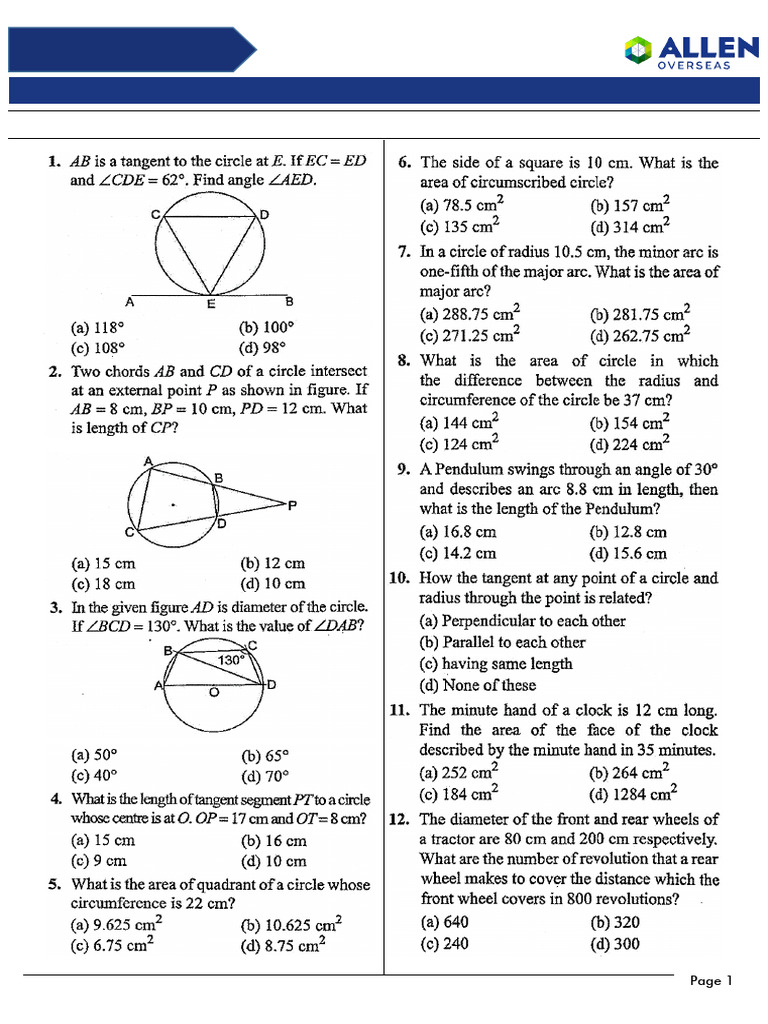 Circle Geometry for Class X | PDF