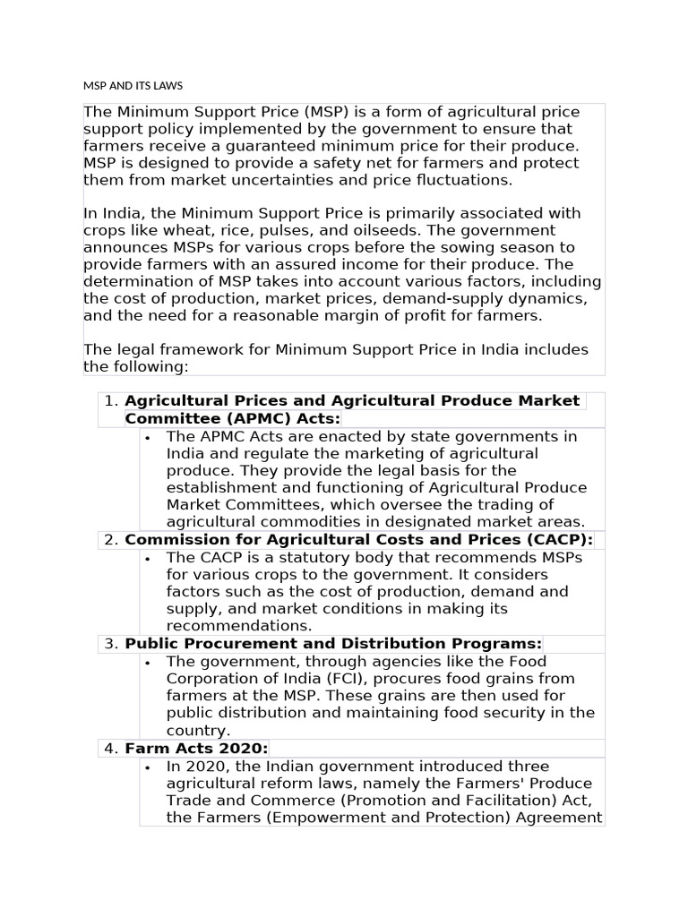 MSP AND ITS LAWS | PDF | Agriculture | Economies