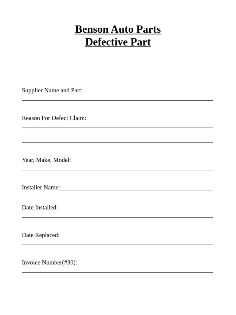 Defective Part Claim Form | PDF