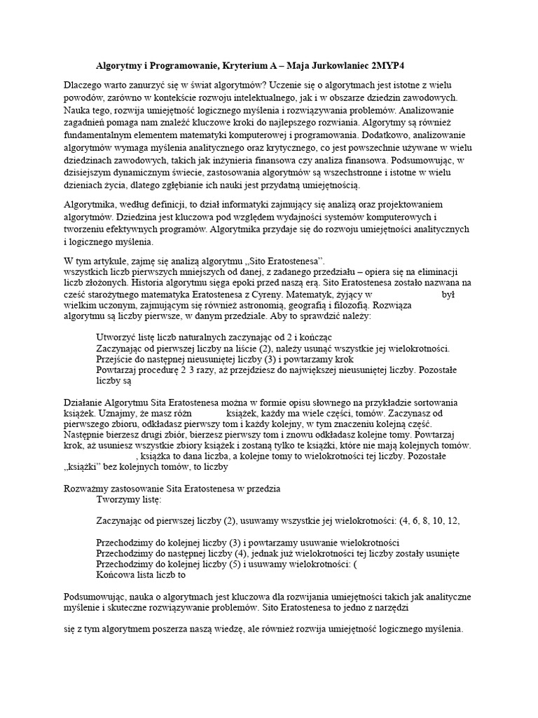 Informatyka - Algorytmy, Kryterium A | PDF