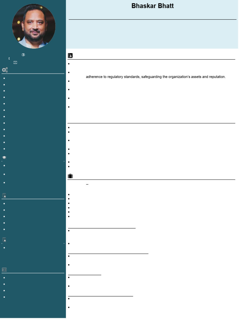 Resume - Bhaskar Bhatt | PDF | Risk Management | Regulatory Compliance