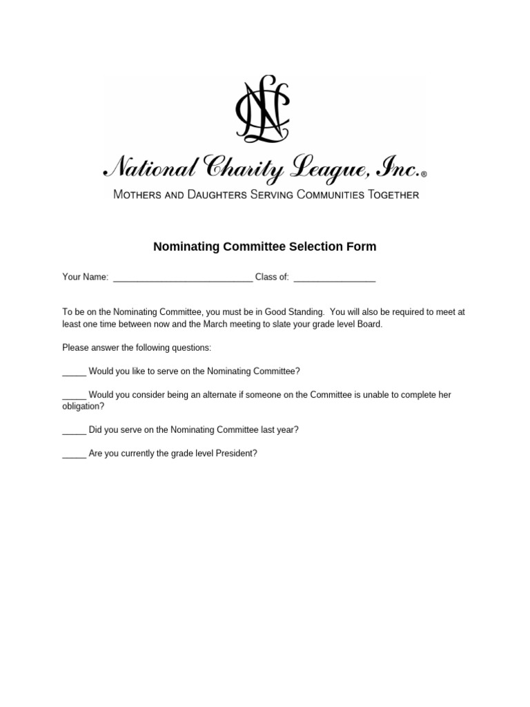 Nominating Committee Selection Form | PDF