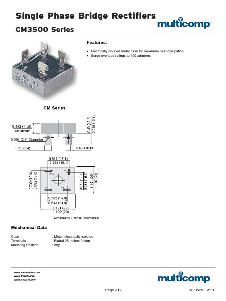 Single Phase Bridge Rectifiers: CM3500 Series | PDF | Rectifier | Electrical Resistance And ...