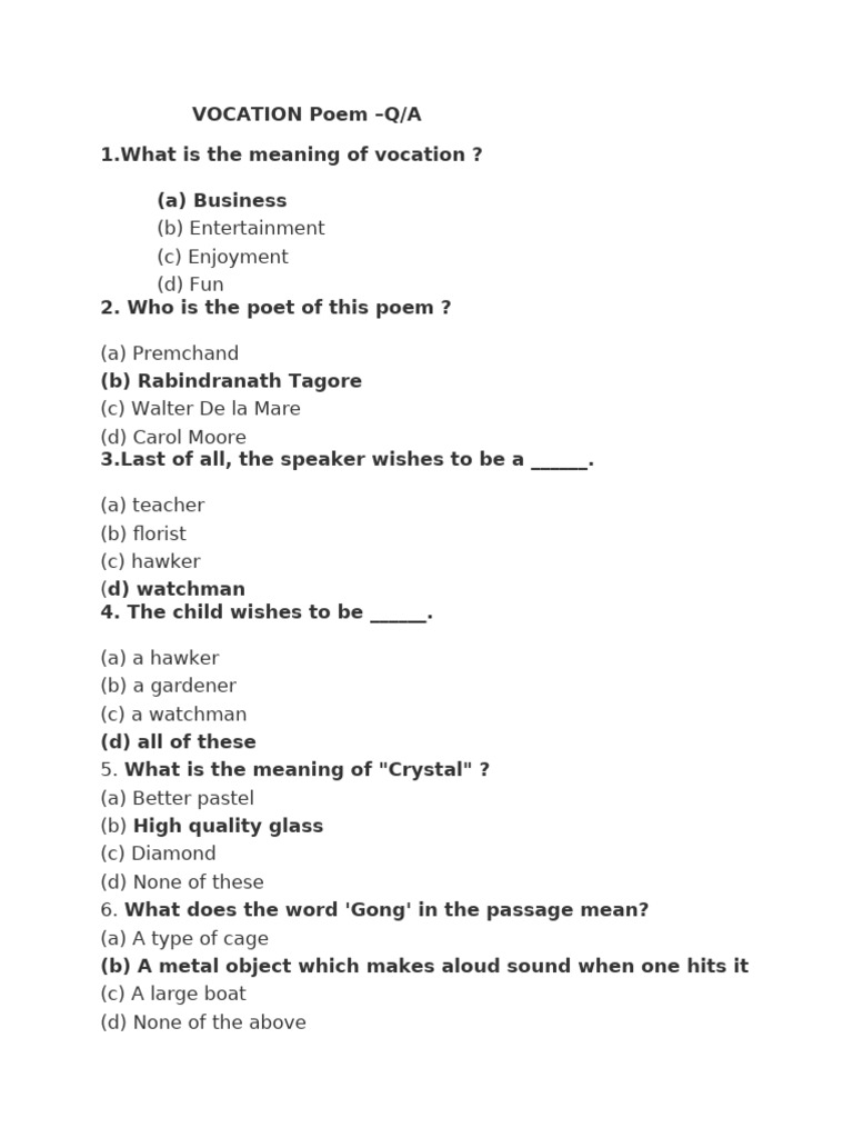 Vocation Poem Q A | PDF