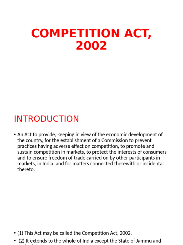 Competition Act, 2002 | PDF | Goods | Mergers And Acquisitions Competition Act, 2002 | PDF | Goods | Mergers And Acquisitions