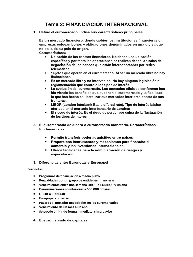 Ejercicios Tema 2 | PDF | Moneda | Mercado de divisas